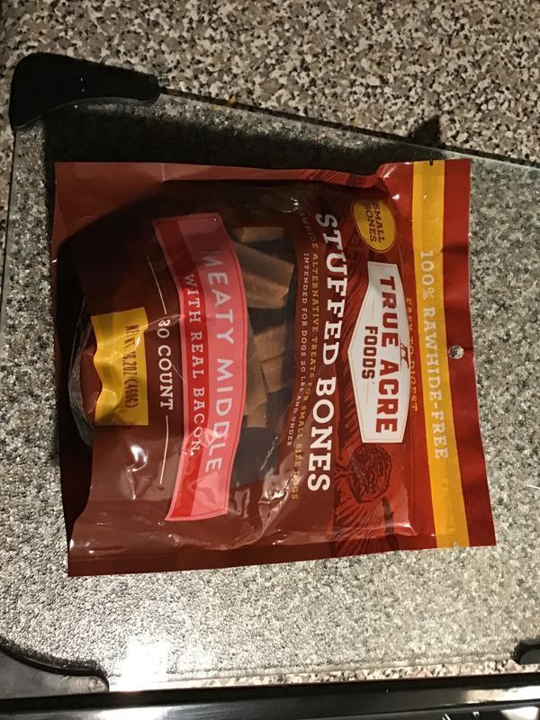 TRUE ACRE FOODS Small Stuffed Bone Treats Meaty Middle Made with real Bacon, 30 count - Chewy.com