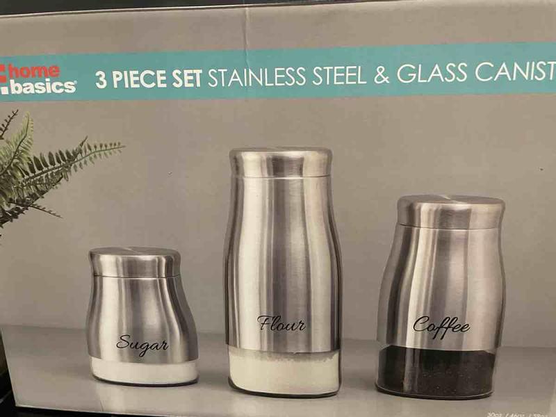 HOME BASICS 3-Piece Stainless Steel Canister Set with See-Through Glass ...