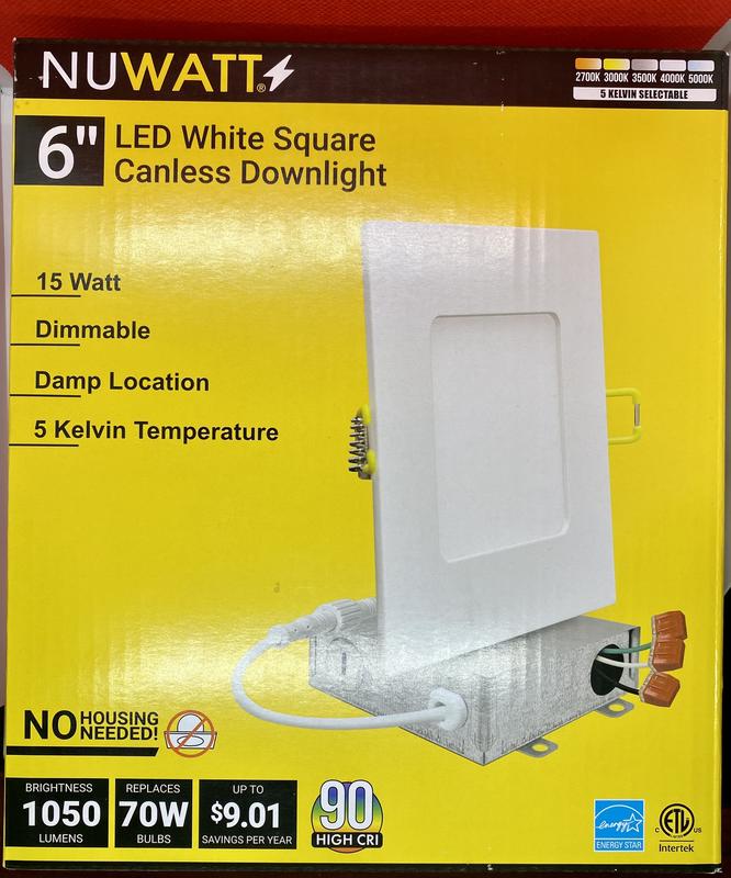 NUWATT White 6-in 1200 -Lumens Switchable white Square Dimmable LED ...
