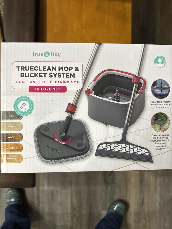 True & Tidy Clean Mop and Bucket System with Floor Sweeper Deluxe Set ...