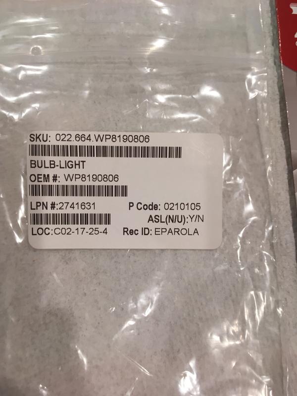 Range Hood Light Bulb 8190806 parts | Sears PartsDirect