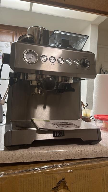 TRU 15-Bar Semi-Automatic All-In-One Espresso Maker with Grinder and ...