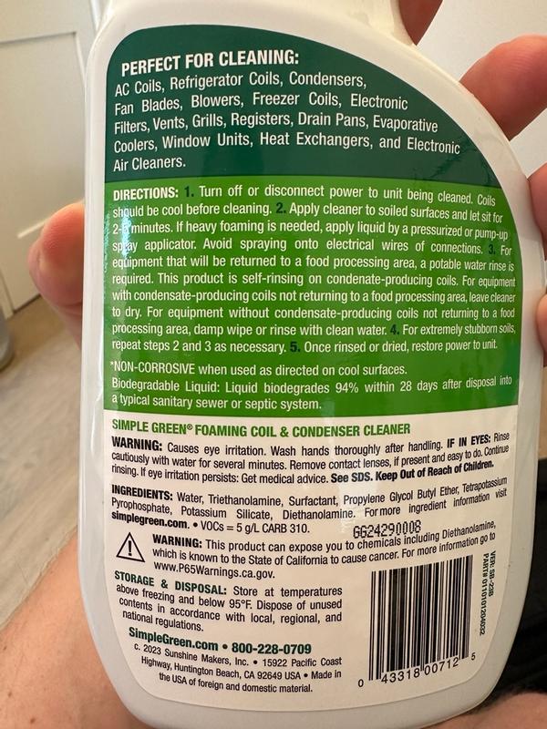 Simple Green Foaming Coil Cleaner 1 -Gallon Degreaser