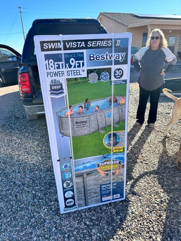 Bestway 18-ft x 9-ft x 48-in Steel wall panels Oval Above-Ground Pool ...