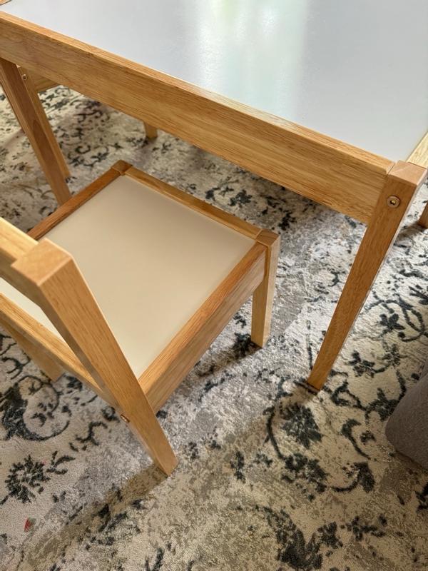 PJ Wood 3 Piece Solid Rubberwood Table and Chairs Set with Natural ...