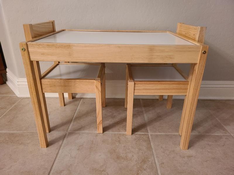 PJ Wood 3 Piece Solid Rubberwood Table and Chairs Set with Natural ...