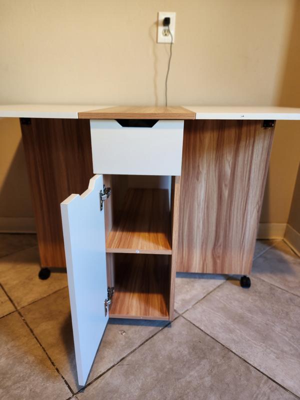 JOMEED Folding Dining Kitchen Table with Drawer and 2-Layer Storage ...