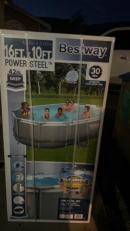 Bestway 16 in. x 10 ft. x 42 in. Power Steel Oval Frame Swimming Pool ...