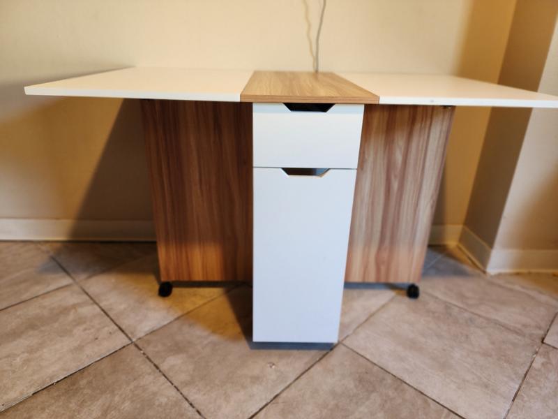 JOMEED Folding Dining Kitchen Table with Drawer and 2-Layer Storage ...