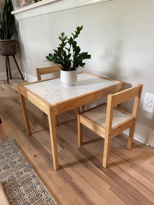 PJ Wood 3 Piece Solid Rubberwood Table and Chairs Set with Natural ...