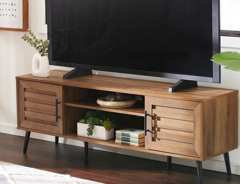 JOMEED Mid Century Modern Wooden TV Entertainment Console with Storage ...