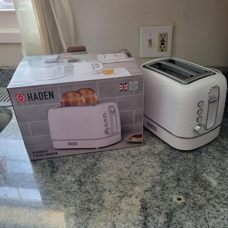 Haden Starbeck 2 Slice Wide Slot Stainless Steel Toaster, White ...