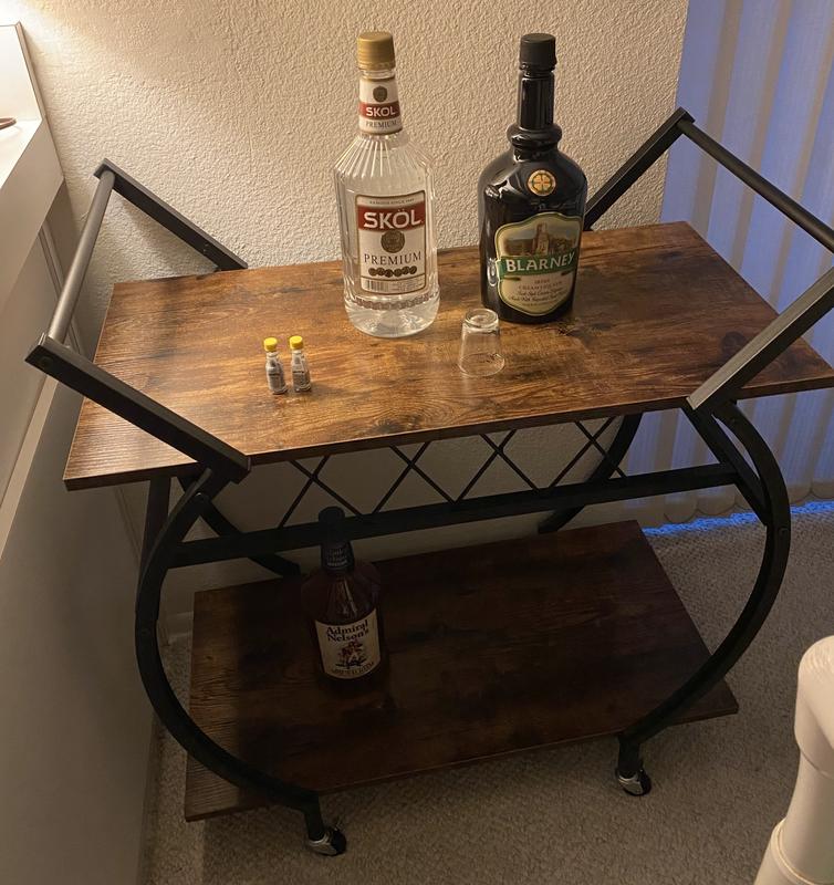 JOMEED Wood and Metal Portable Kitchen Bar or Coffee Cart with Wine ...
