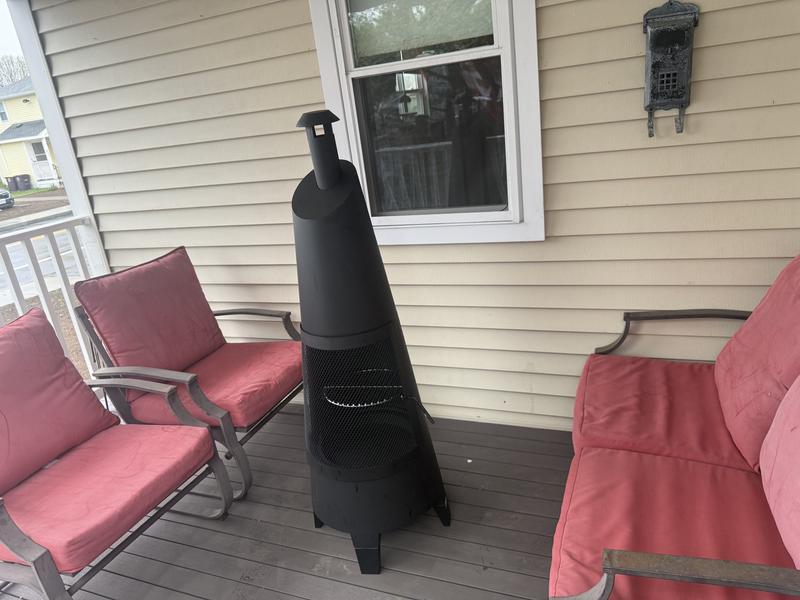 Sunjoy 57 in. 2 in 1 Chiminea Fire Pit & Grill, Grey Metal Outdoor with ...