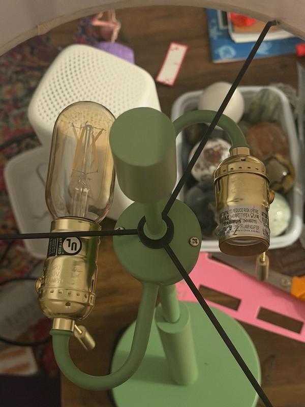 Livabliss Dame 13-in Beige/Green Pull-chain Table Lamp with Linen Shade ...