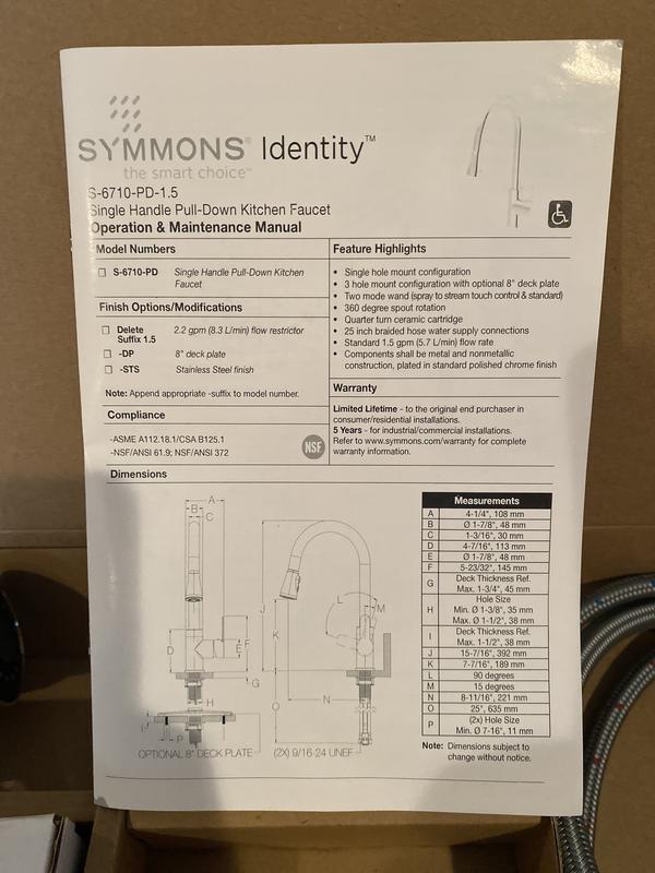 Symmons Identity Polished Chrome Single Handle Filtered Kitchen Faucet ...