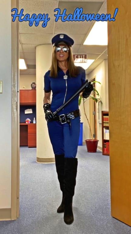 Womens Cop Police Officer Blue Jumpsuit With Gloves Halloween Costume