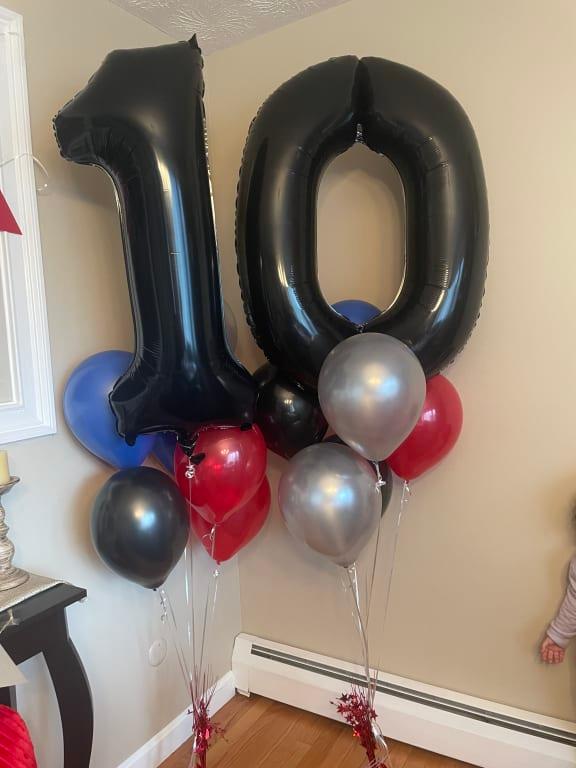 Ballon En Aluminium Satiné Chiffres 0 à 9 Noir 34 Po Ruban Et