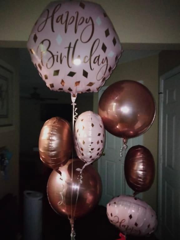 Blush Birthday "Happy Bday" Round/Orbz Satin Foil Balloon Bouquet, Rose ...