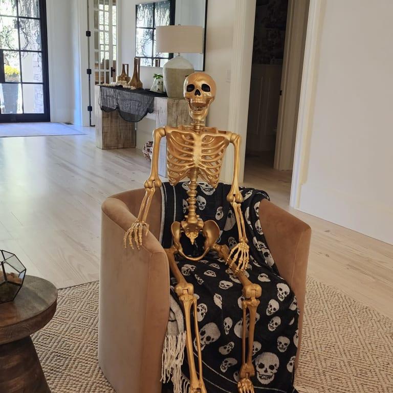 Skeleton Realistic Life-Size Human Prop, Gold, 60-in, Indoor/Outdoor ...