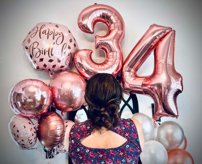 Blush Birthday "Happy Bday" Round/Orbz Satin Foil Balloon Bouquet, Rose ...