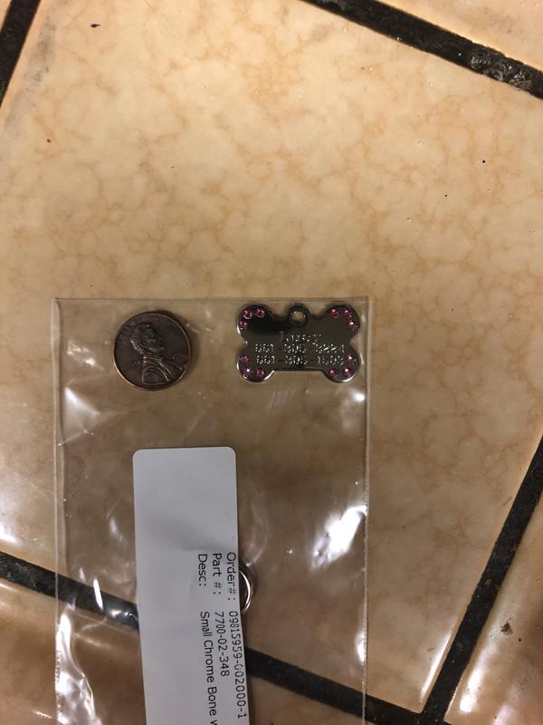 Quick-Tag Crystal Bone Personalized Engraved Pet ID Tag, Chrome w/Pink ...