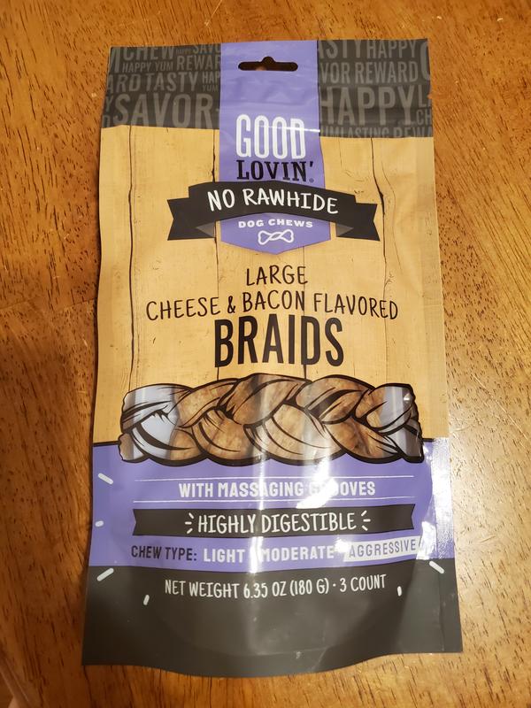 Good Lovin' No Rawhide Large Cheese & Bacon-Flavored Braids Dog Treats ...