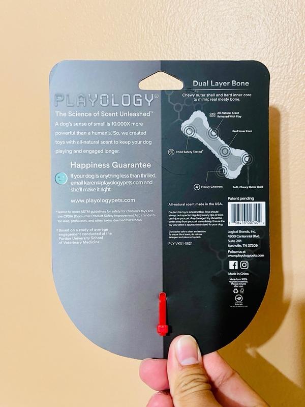 Playology Dual Layer Bone Rubber Dog Toy Red Green 2-Pack BPA-Free ...