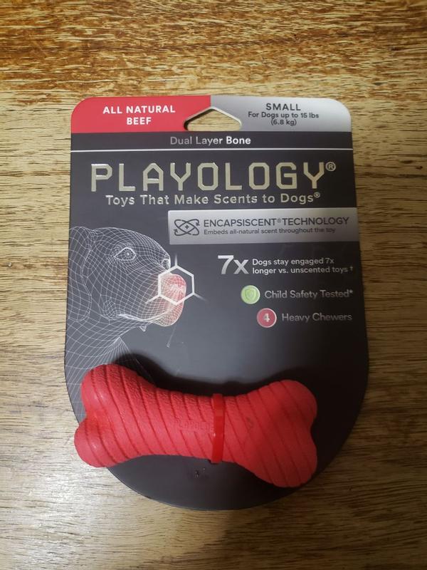 Playology Dual Layer Bone Dog Toy Peanut Butter Scent, Medium | Petco