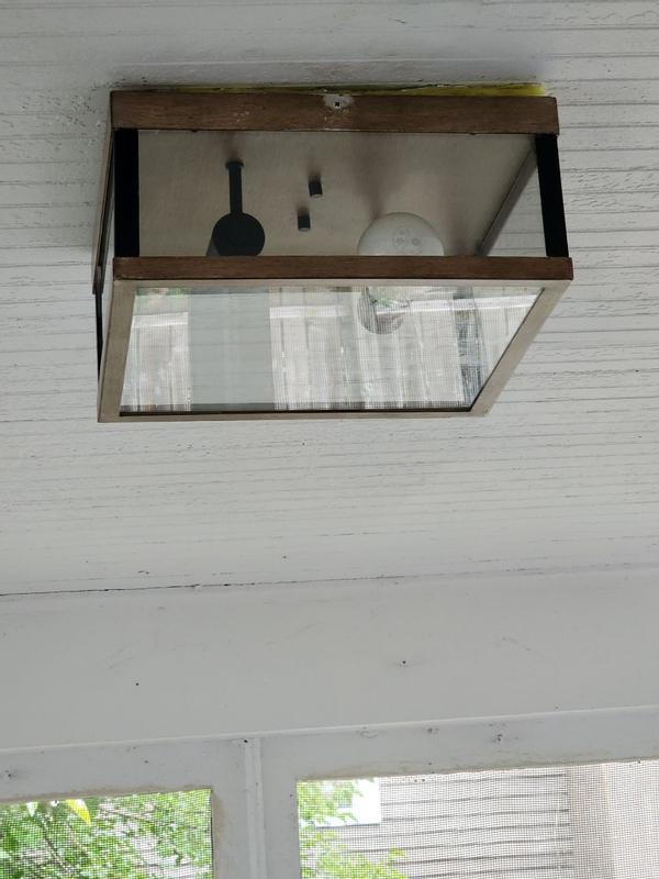 Quoizel Finn 13-in Matte Black and Faux Wood Outdoor 2 -Light Flush ...