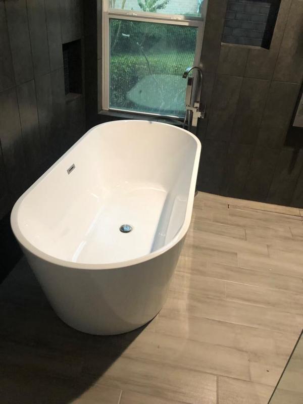 Rainlex 63 inch Freestanding Solid Surface Soaking Bathtub Matte White ...