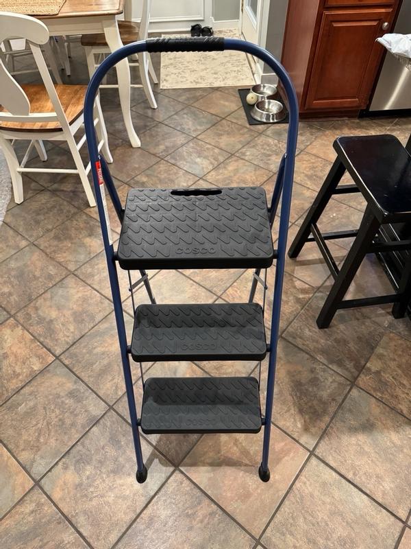 Cosco 3 -Step 225-lb Capacity Blue Steel Foldable Step Stool at Lowes.com