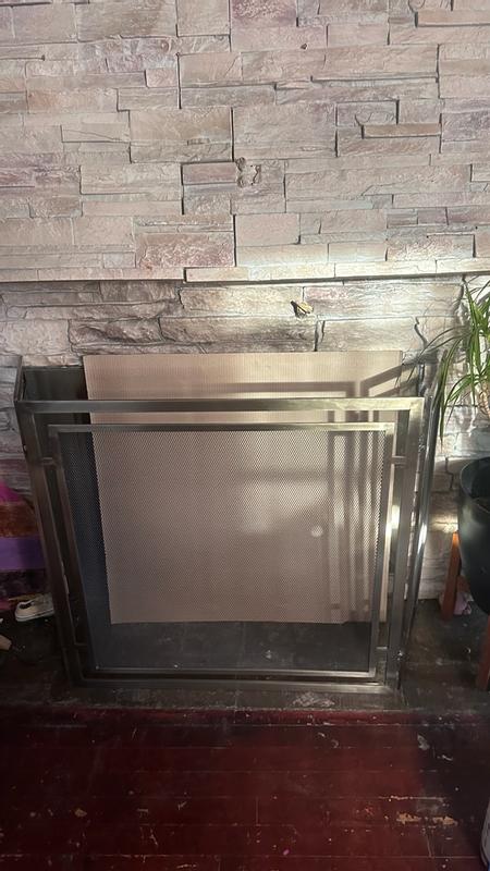 Modern Ember 54.5-in Aged Brass Steel 3 -Panel Flat Fireplace Screen in ...