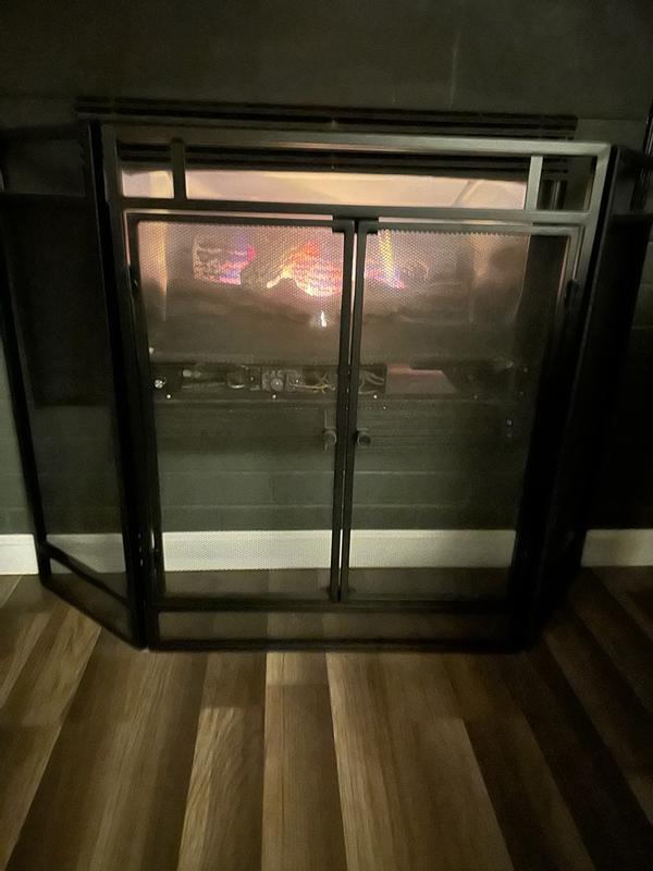 Modern Ember 48-in Black Steel 3 -Panel Craftsman Twin Fireplace Screen ...