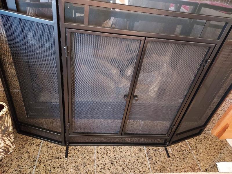 Modern Ember 48-in Black Steel 3 -Panel Craftsman Twin Fireplace Screen ...