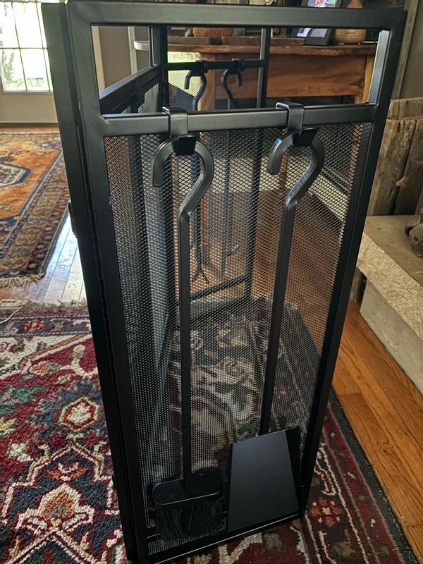 Modern Ember 48-in Black Steel 3 -Panel Craftsman Twin Fireplace Screen ...