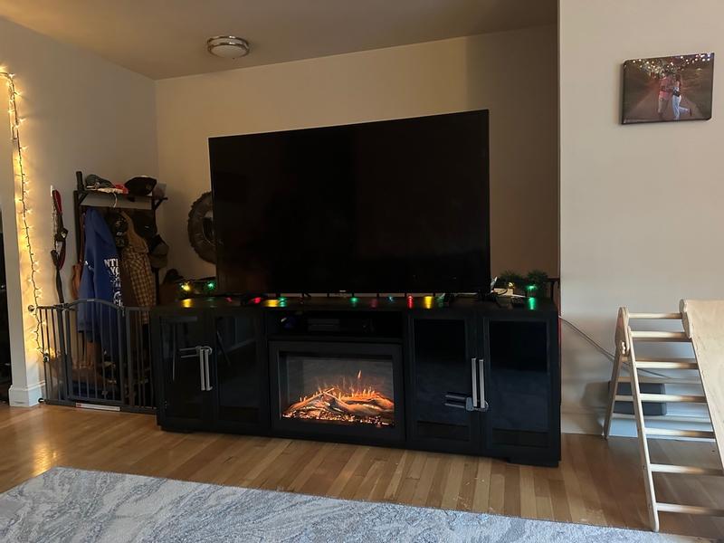 Modern Ember 80 W Channing Black TV Stand with Fan-forced Flat wall ...