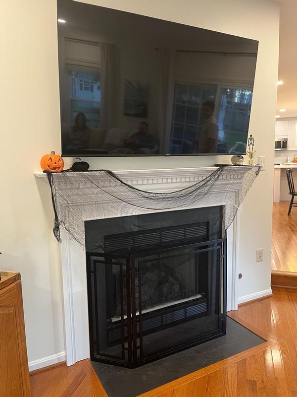 Modern Ember 54.5-in Black Steel 3 -Panel Flat Fireplace Screen at ...