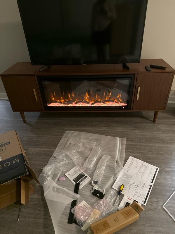 Modern Ember 75 W Marcel Walnut TV Stand with Fan-forced Flat wall with ...