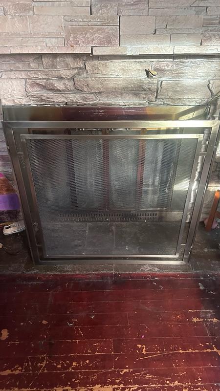 Modern Ember 54.5-in Aged Brass Steel 3 -Panel Flat Fireplace Screen in ...