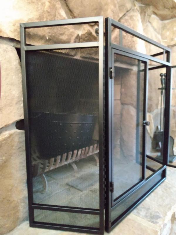 Modern Ember 48-in Black Steel 3 -Panel Craftsman Twin Fireplace Screen ...