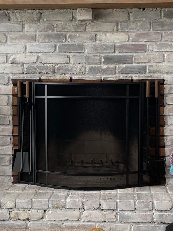 Modern Ember 40-in Black Steel 1 -Panel Craftsman Fireplace Screen in ...