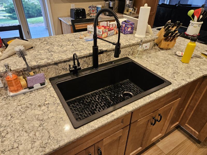Ruvati epiGranite Drop-In 34-in x 20-in Silver Gray Granite Double ...