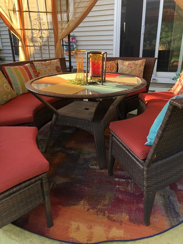 Unique Loom Azera Outdoor 8 X 8 (ft) Multi/Beige Round Indoor/Outdoor ...