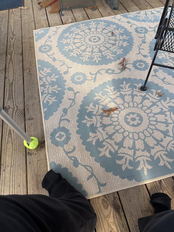 Unique Loom Medallion Outdoor 5 X 8 (ft) Light Blue/Beige Indoor ...