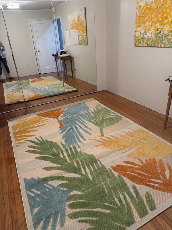 Unique Loom Aruba Outdoor 6 X 9 Beige Indoor/Outdoor Floral/Botanical ...