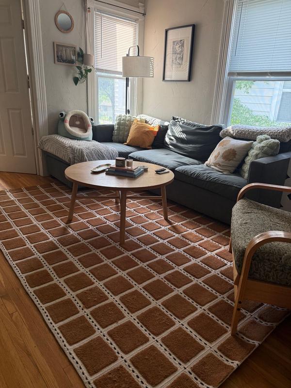 nuLOOM Gretchen Checked Wool 9ft. x 12ft. Rust Area Rug in the Rugs ...