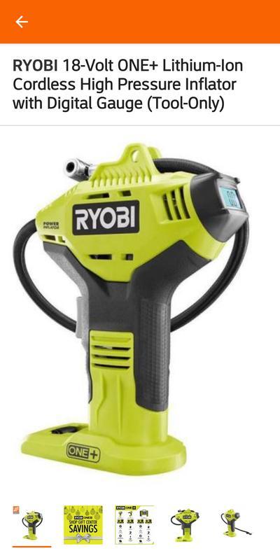 18V ONE High Pressure Inflator with Digital Gauge RYOBI Tools