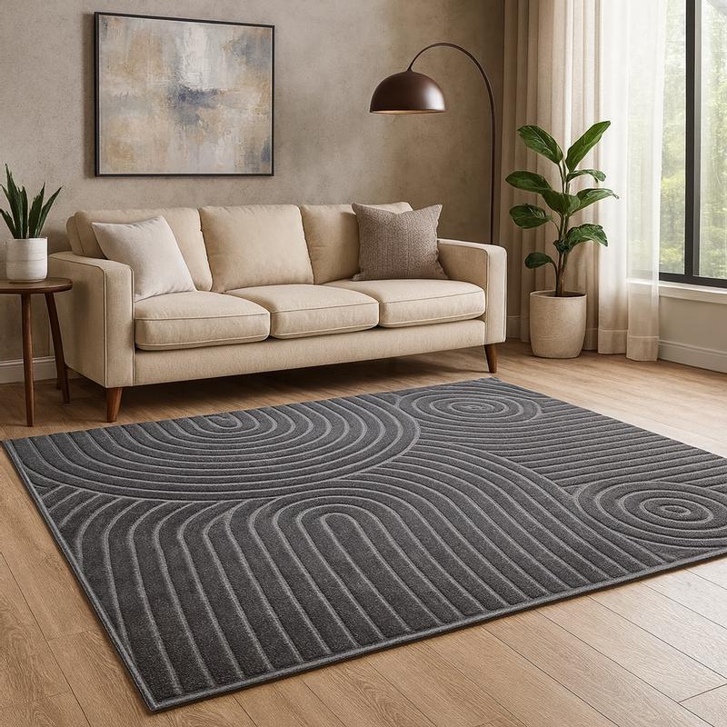 World Rug Gallery Horizon 5 x 7 (ft) Loomed Polyester Anthracite ...