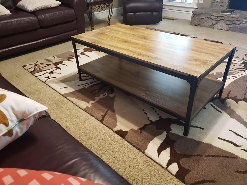 Walker Edison Rustic Wood veneer Grey Wash 48-in W x 18-in H Coffee ...